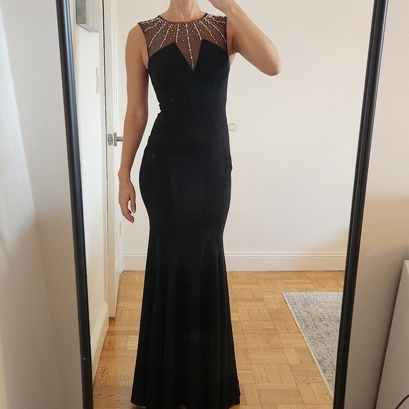 Avery G | Dresses | Avery G Black Illusion Beaded Gown Sz 4 | Poshmark